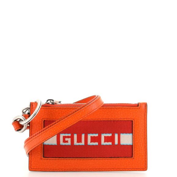Gucci | Bags | Gucci Logo Lanyard Zip Pouch Leather Orange | Poshmark